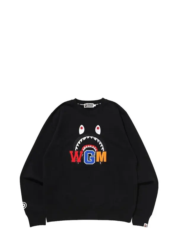 BAPE Shark Embroidery Crewneck Sweatshirt - Black