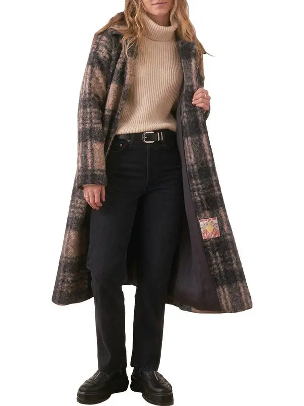 Marine Layer Plaid Fleece Coat - Black/oat Plaid