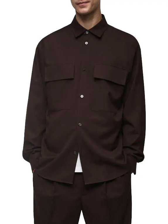 Mango Slim Fit Chest Pocket Button-up Shirt - Chocolate