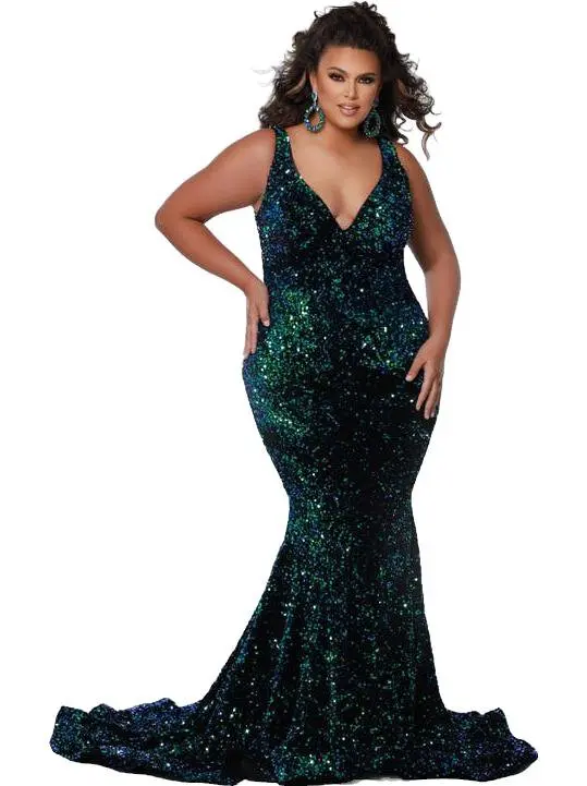 SYDNEY'S CLOSET Sequin Mermaid Evening Gown - Peacock