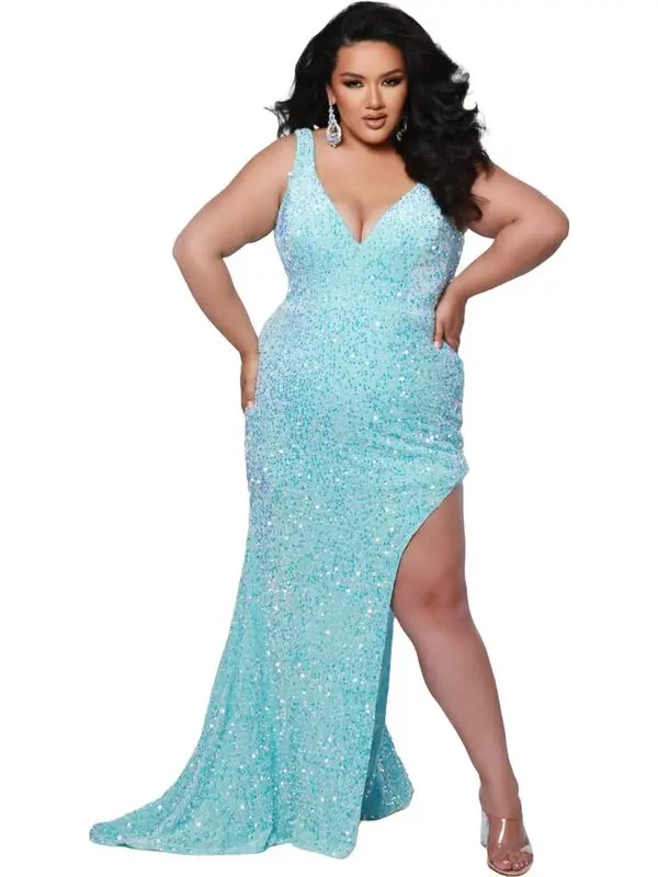 SYDNEY'S CLOSET Sequin Velvet Gown - Aqua Breeze
