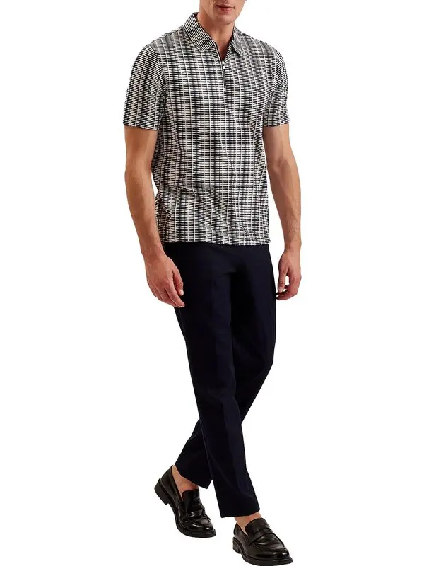 Ted Baker London Regular Fit Zip Up Short Sleeve Striped Polo - Navy