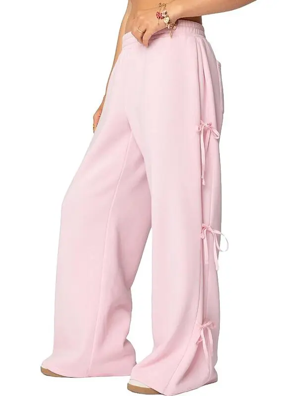 EDIKTED Claudette Baggy Ribbon Sweatpants - Pink