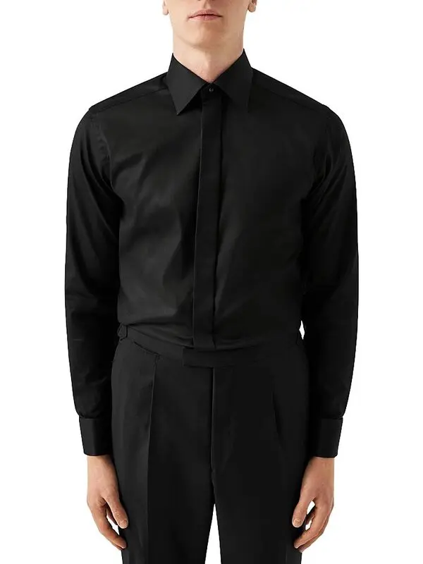 Eton Contemporary Fit Twill Fly Front Formal Shirt - Black