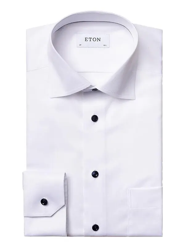 Eton Classic Fit Twill Shirt With Navy Details - White
