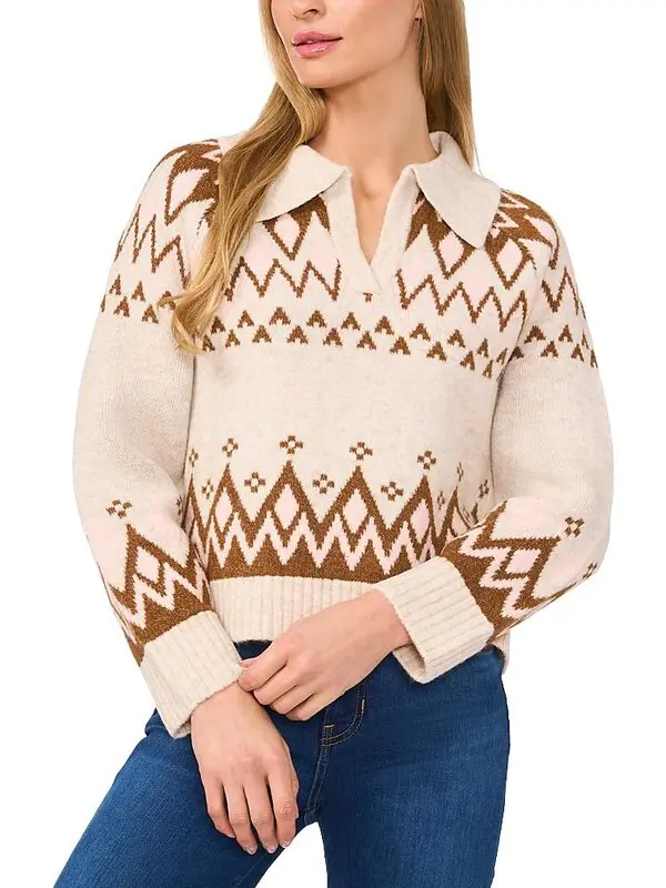 CECE DUPRAZ Collared Fair Isle Sweater - Blushing Bride