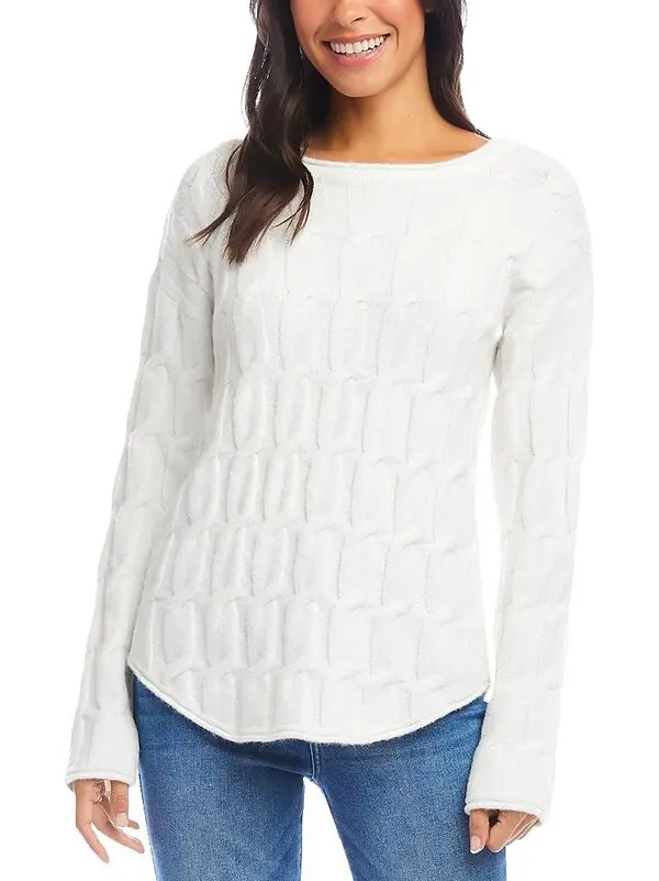 Karen Kane Cable Knit Shirttail Sweater - Ivory