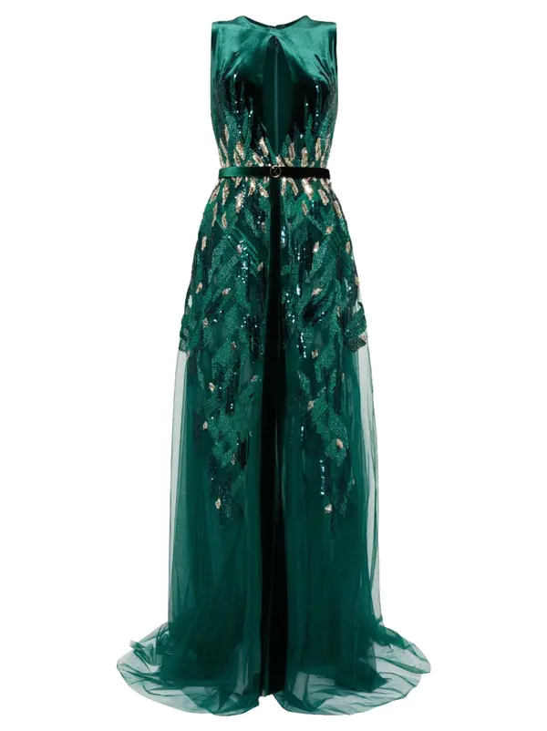SAIID KOBEISY Sequin-embellished Gown - Green