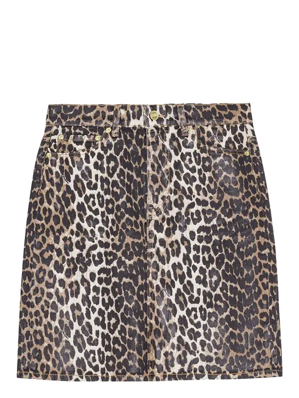 GANNI Leopard-print Denim Midi Skirt - Brown