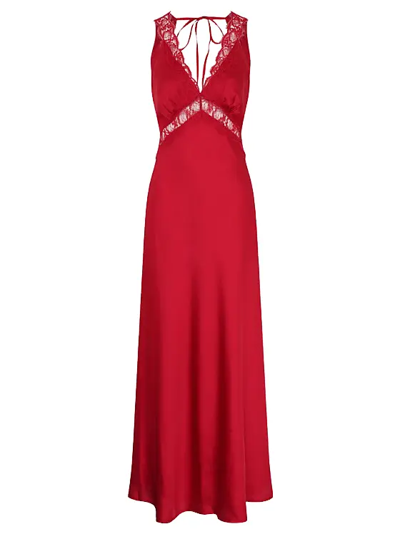 OMNES Aurelia Lace-trim Satin Maxi Dress - Barbados Cherry