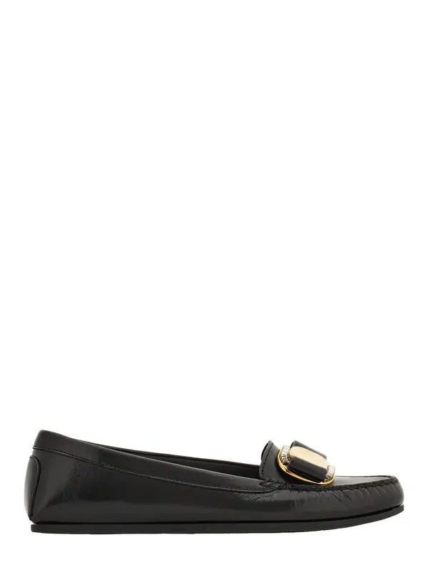 FERRAGAMO Vara Crystal Driver Loafer - Black