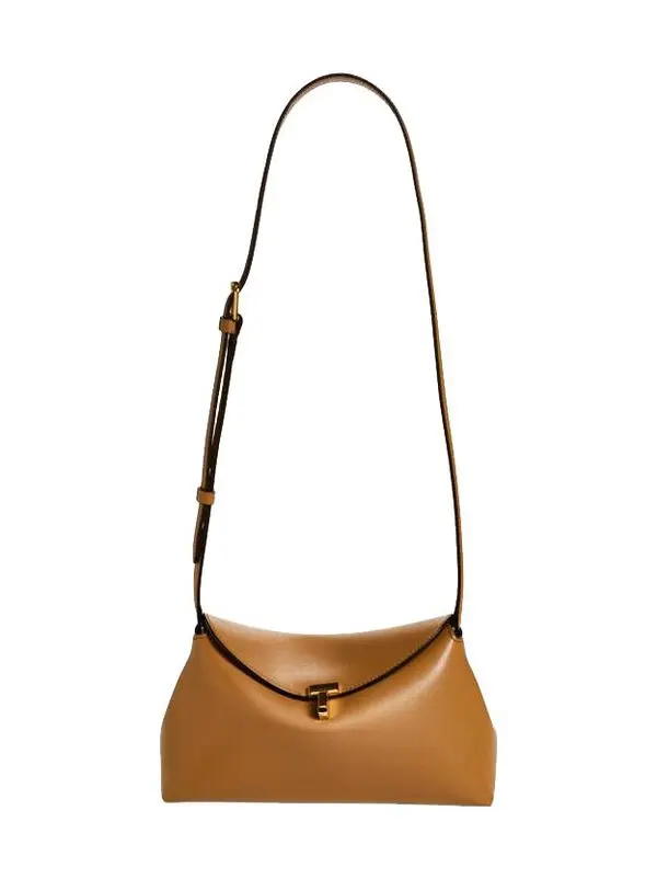TOTEME Palmellata T-lock Leather Clutch Crossbody - Camel