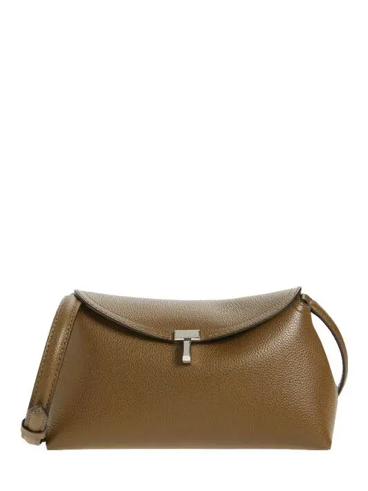 TOTEME Palmellata T-lock Leather Clutch Crossbody - Dark Taupe