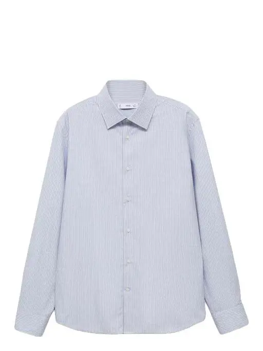Mango Slim Fit Pinstripe Button-up Shirt - Sky Blue