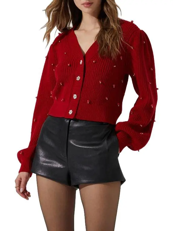 Astr The Label Delsie Embellished Cardigan - Red