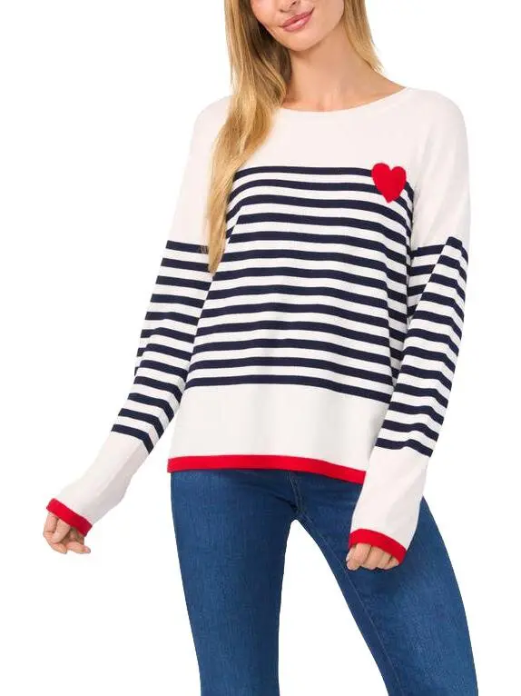 CECE DUPRAZ Sailor Stripe Heart Sweater - Antique White