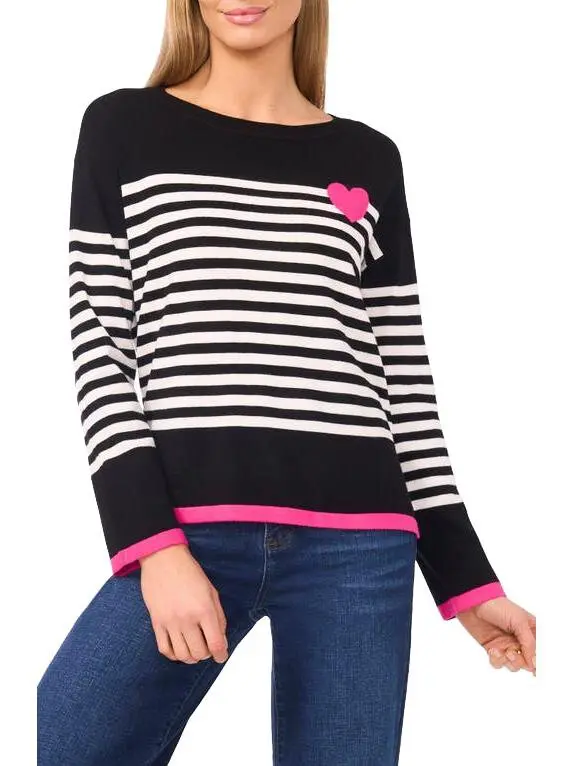 CECE DUPRAZ Sailor Stripe Heart Sweater - Rich Black