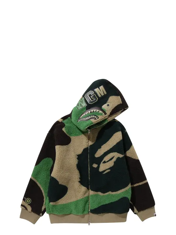 A BATHING APE Mega Abc Camo Shark Boa Hoodie - Green