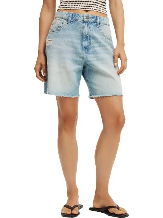 COTTON ON Relaxed Denim Shorts - Sunfaded Blue Rip