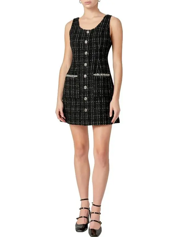 English Factory Metallic Tweed Mini Sheath Dress - Black