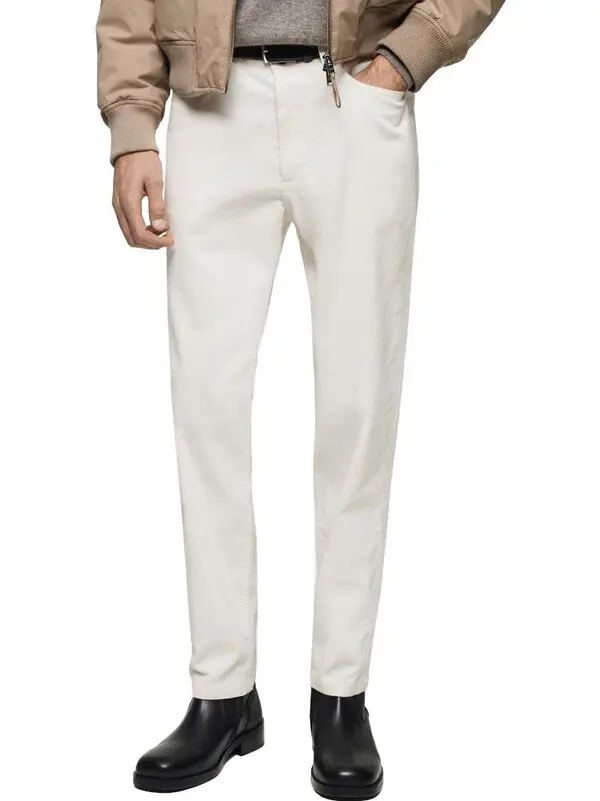 Mango Regular Fit Straight Leg Corduroy Pants - Off White
