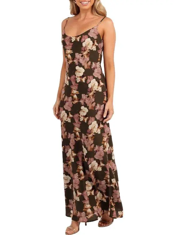 PETAL & PUP Jamie Floral Maxi Slip Dress - Olive Floral