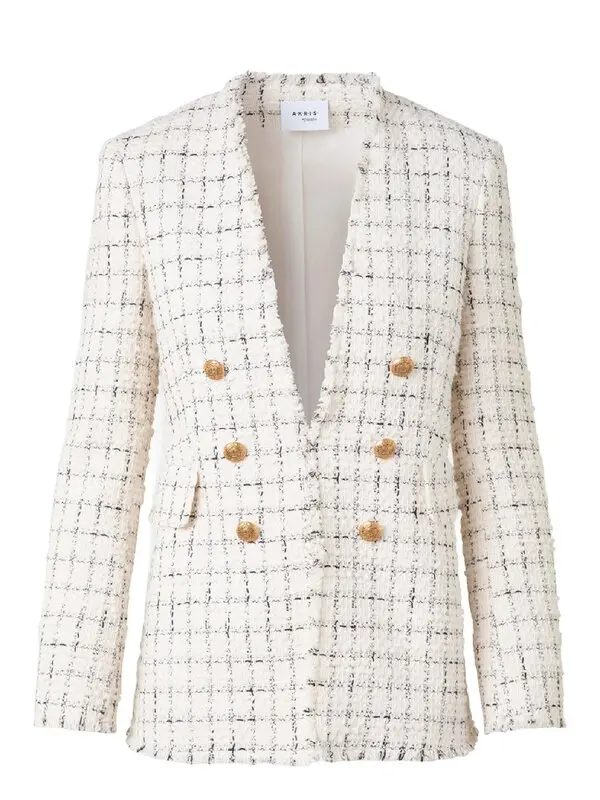 Akris Small Window Check Tweed Blazer - Cream-black