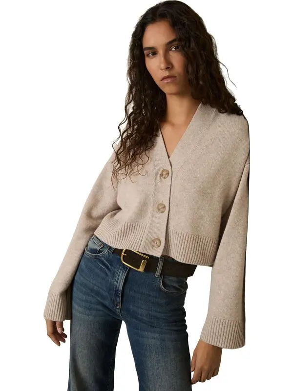 REISS Rixy Wool-cashmere Cropped Cardigan - Oatmeal