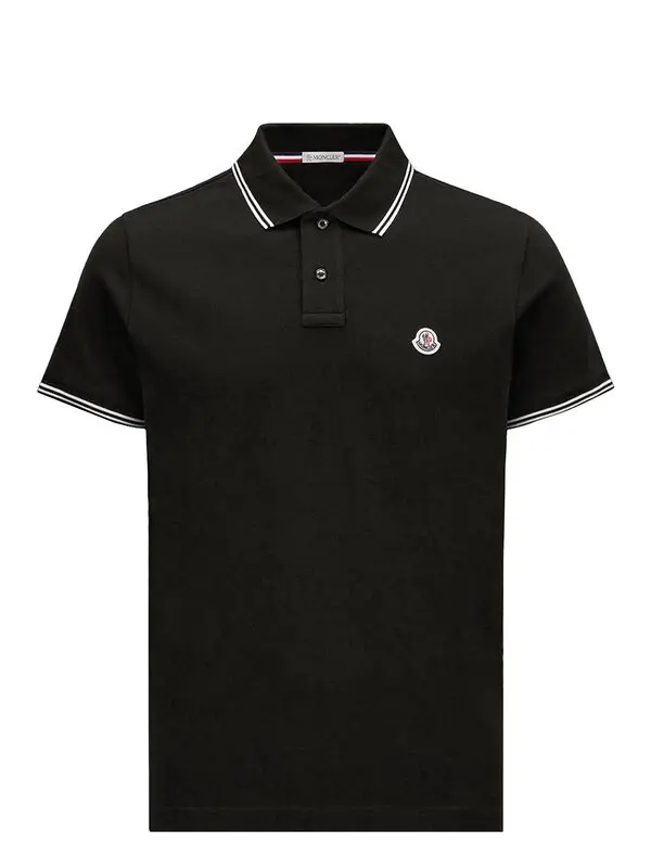 Moncler Logo Patch Cotton Polo Shirt - Black