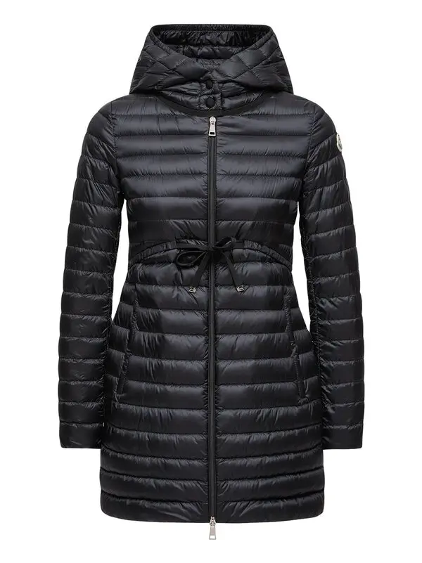 Moncler Barbel Hooded Fit & Flare Long Down Jacket - Black