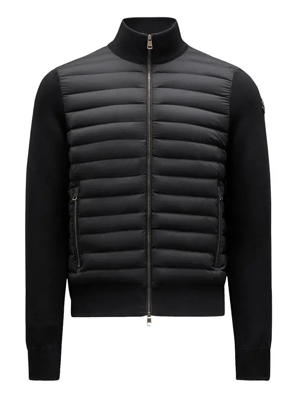 Moncler Padded Crêpe Cotton Zip-up Cardigan - Black