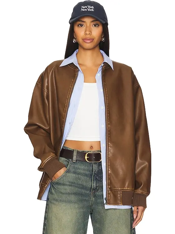 Superdown Ariel Faux Leather Bomber - Brown
