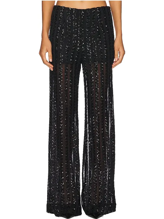 SANS FAFF Striped Sequin Trousers - Black