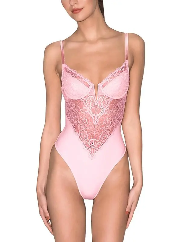 FLEUR DU MAL Bianca Lace Bodysuit - Pink Lady