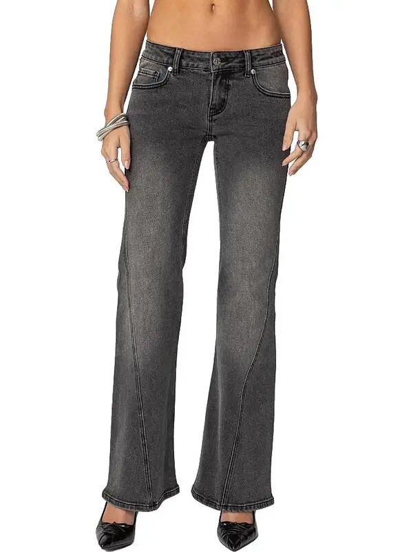 EDIKTED Colton Boot Cut Low Rise Jeans - Black-washed
