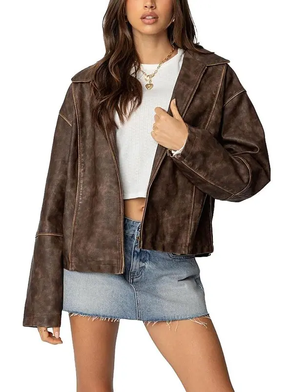 EDIKTED Oversized Jacket - Brown Washed