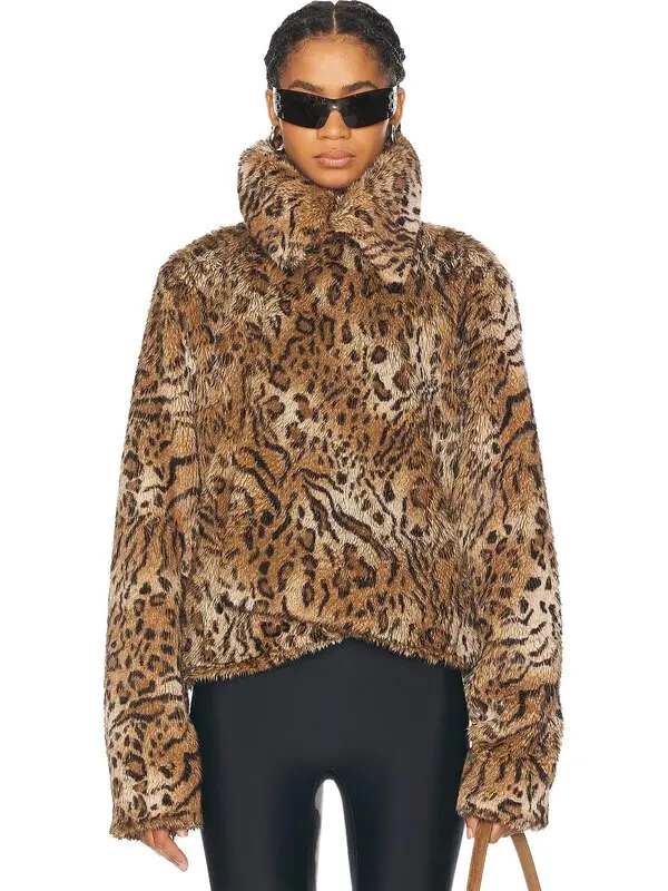 Balenciaga Leopard Shrunk Faux Fur Jacket - Beige