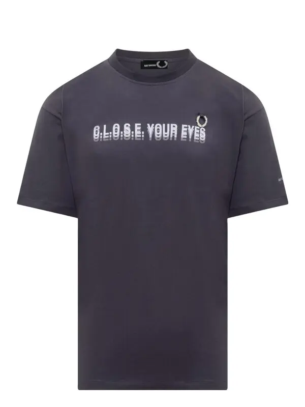 RAF SIMONS X FRED PERRY Slogan-print T-shirt - Blue