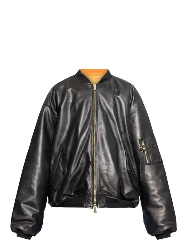 Vetements Leather Bomber Jacket - Black