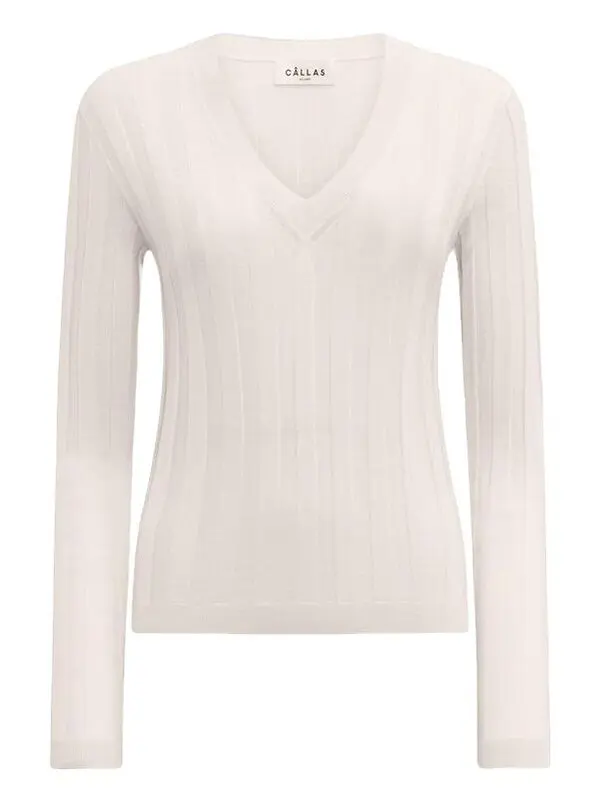 CALLAS MILANO Rione V-neck Rib Sweater - Neutral