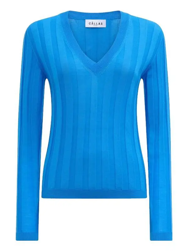 CALLAS MILANO Rione V-neck Ribbed Sweater - Blue