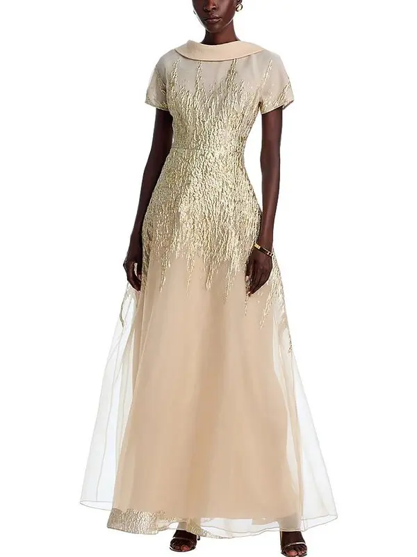Rickie Freeman For Teri Jon Metallic Organza Gown - Champagne Multi
