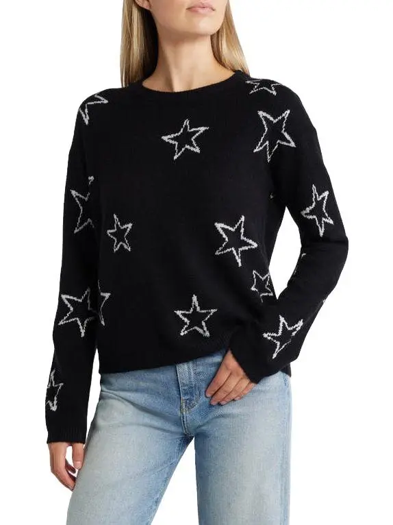Caslon Star Jacquard Crewneck Sweater - Black- Silver Sketched Star