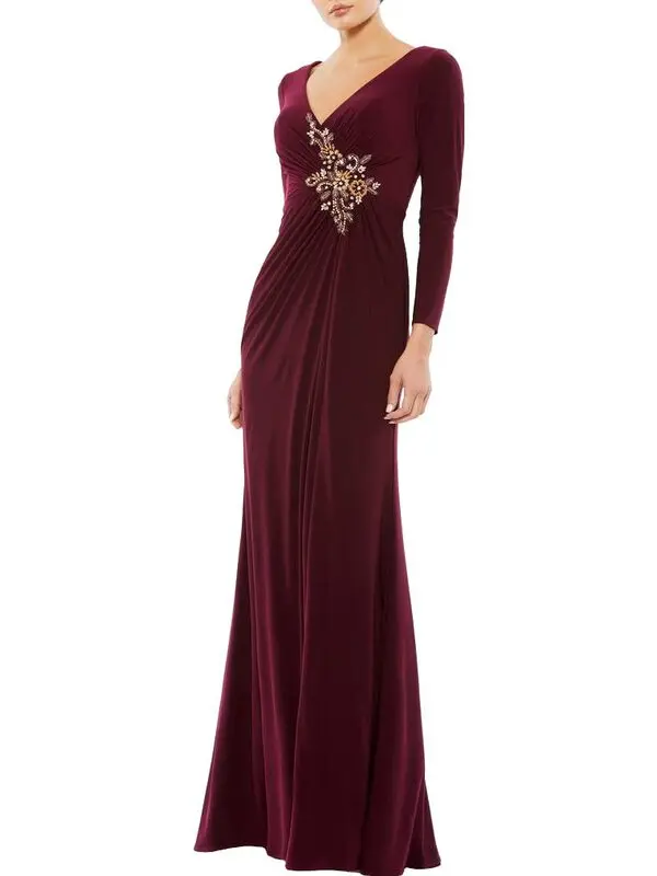 Mac Duggal Appliqué Detail Faux Wrap Gown - Berry