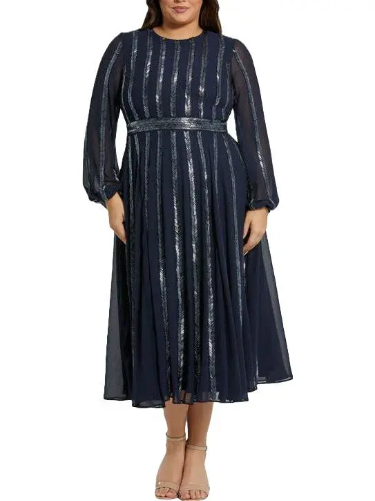 Mac Duggal Long Sleeve Beaded Gown - Midnight