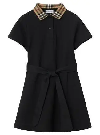 Burberry Check Collar Cotton Polo Shirt Dress - Black