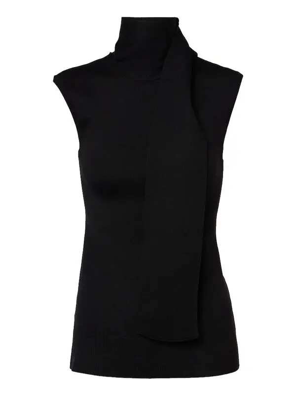 TOTEME Wool-blend Turtleneck Top With Scarf Detail - Black
