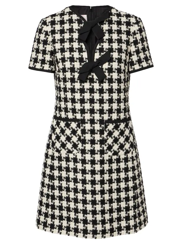 Valentino Garavani Bow-detail Houndstooth Tweed Minidress - Black