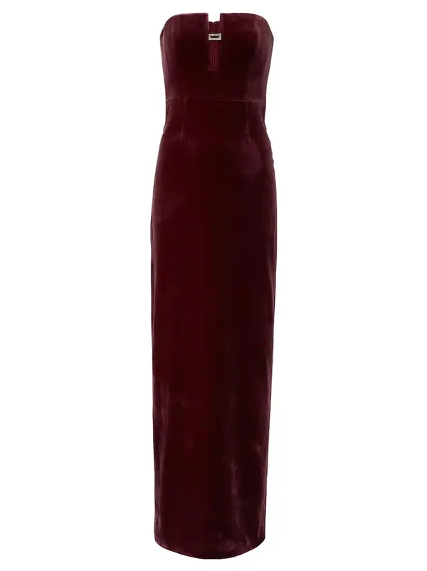 Roland Mouret Embellished Velvet Bustier Gown - Burgundy