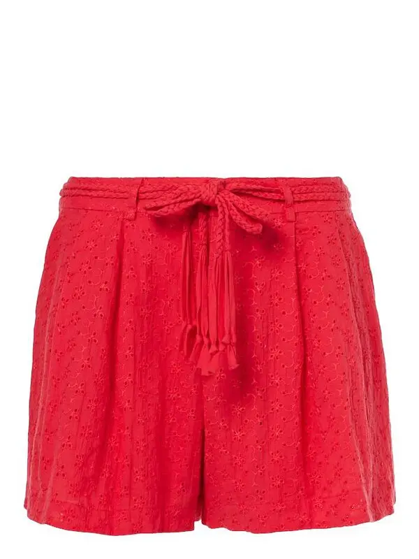 Poupette St Barth Chantal Broderie Anglaise Cotton Shorts - Red